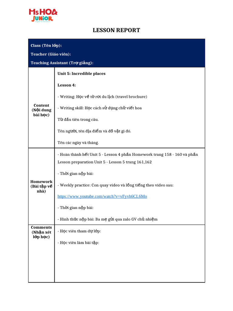 Lesson Report - U5 - l4 - Explorer 4 | PDF