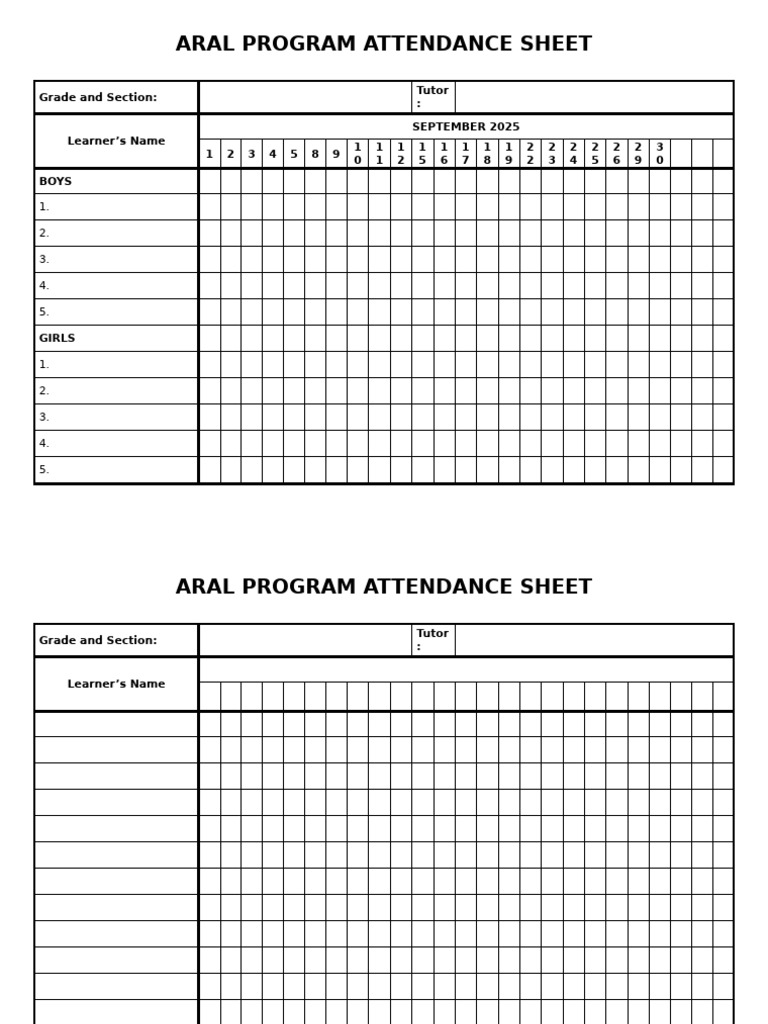 Aral Attendance Sheet | PDF