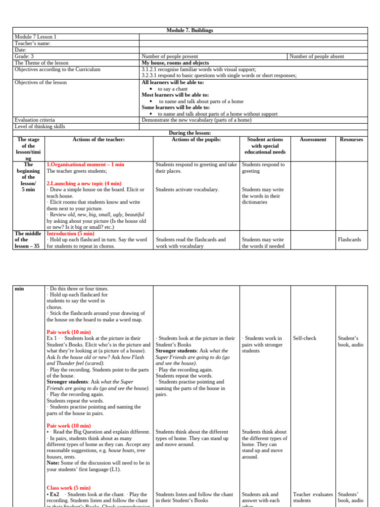 Module 7. Buildings (Lesson Plans) | PDF | Curriculum | Vocabulary