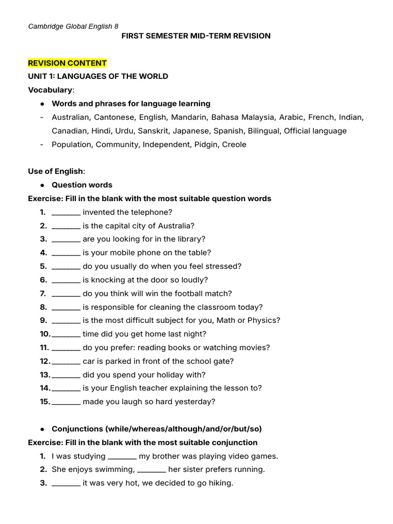 First Semester Mid-Term Revision | PDF | English Language | Linguistics