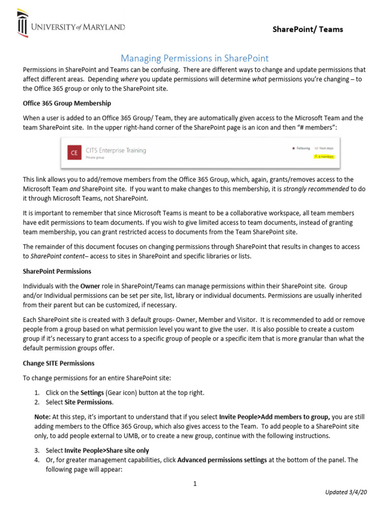 SharePoint Permissions Instructions | PDF | Share Point | System Software