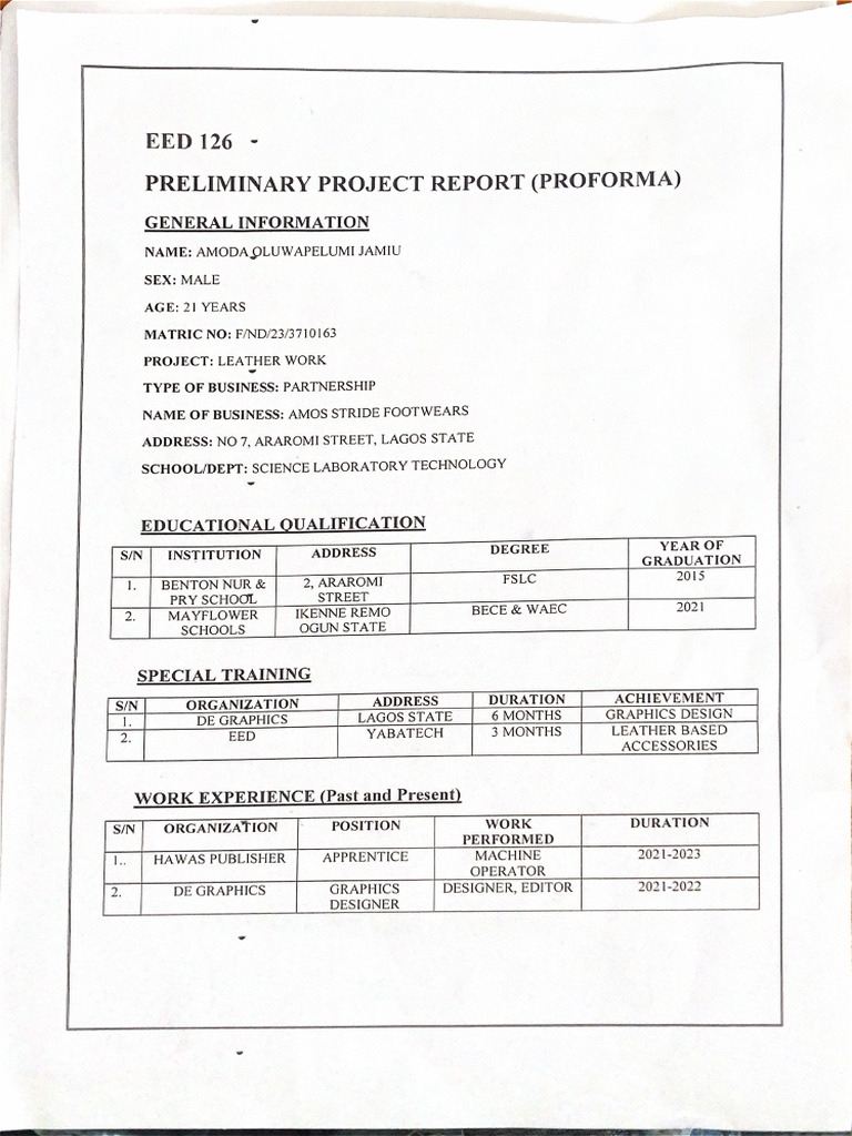 Preliminary Project Report (Proforma) | PDF