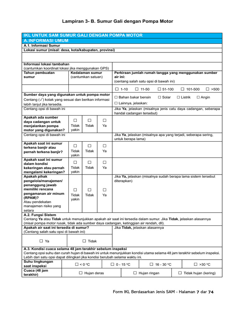 Ikl Untuk Sam Sumur Gali Dengan Pompa Motor A. Informasi Umum | PDF