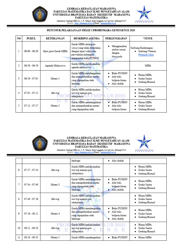 Petunjuk Pelaksanaan Phase 3 Probinmaba Genessence 2025 | PDF