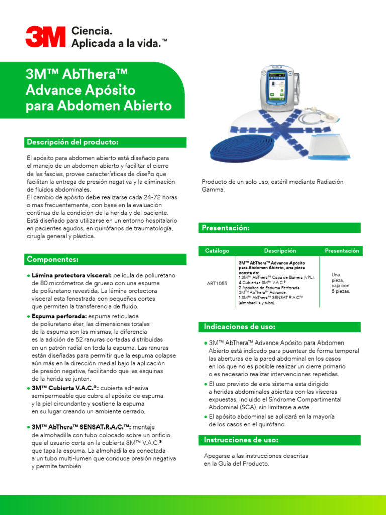 Apósito 3M AbThera para Abdomen Abierto | PDF | Abdomen | Espuma