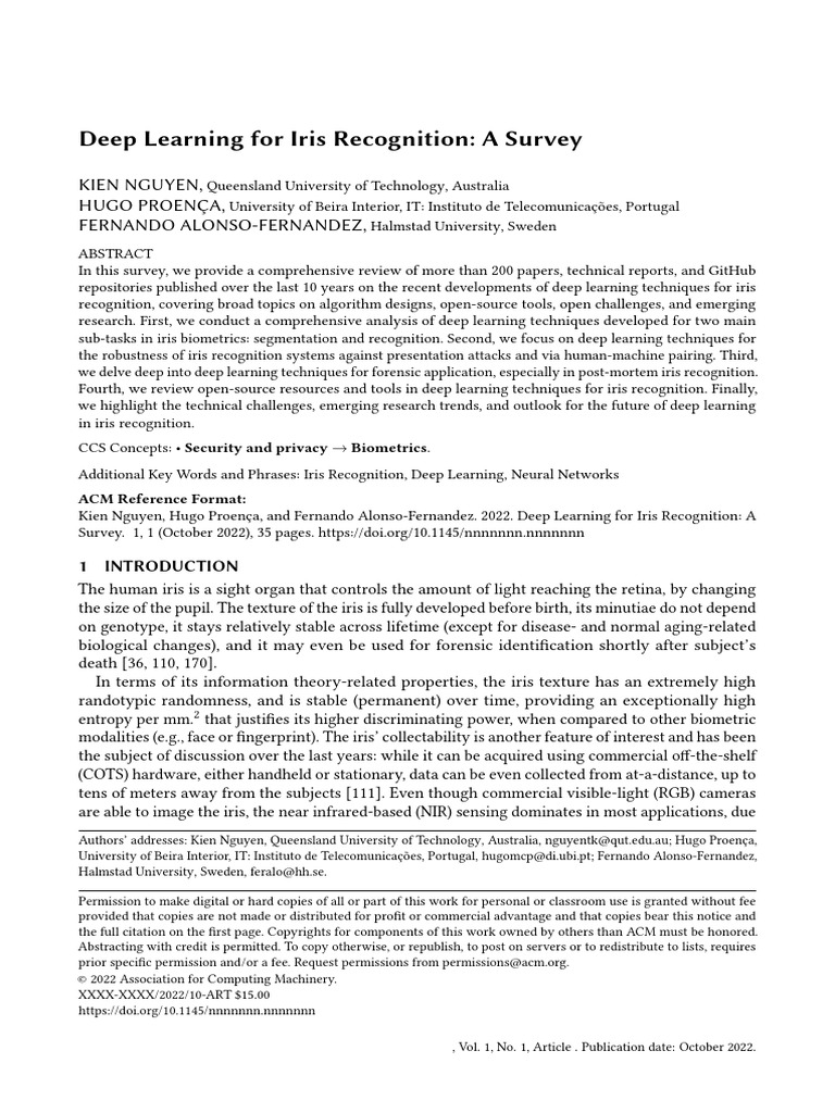 2022-Deep Learning For Iris Recognition A Survey | PDF | Image ...