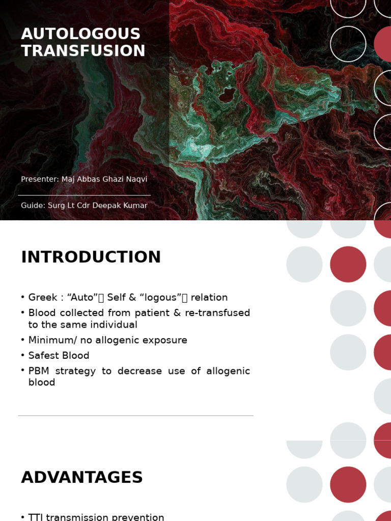 Autologous Blood Transfusion Guide | PDF | Blood Transfusion | Bleeding