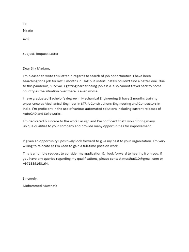 Request Letter To Nestle | PDF