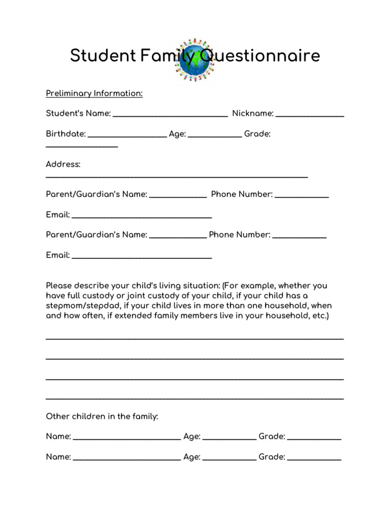 ML Student-Family Questionnaire | PDF | Family | Childhood