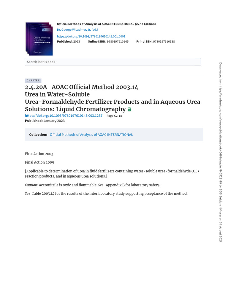 Urea Analysis in Fertilizers by LC | PDF | Liquid Chromatography–Mass ...