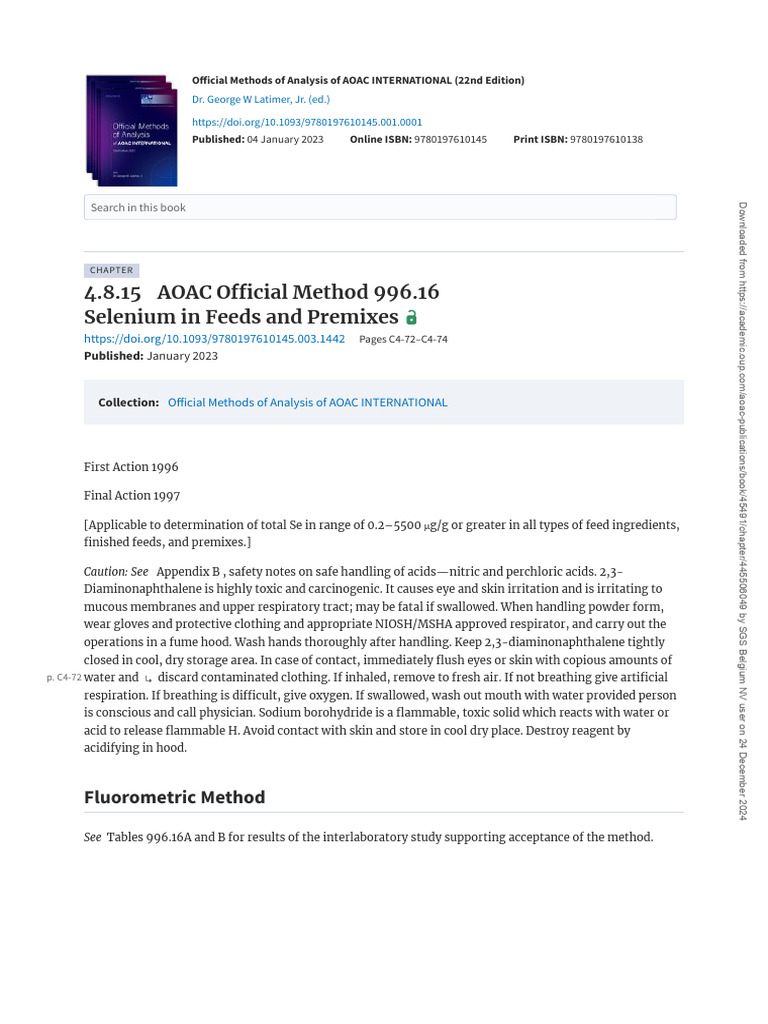 AOAC Official Method 996.16 Selenium in Feeds and Premixes | PDF ...