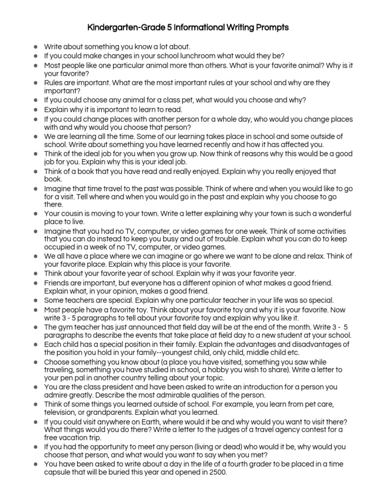 5th Grade Informational Writing Prompts | PDF