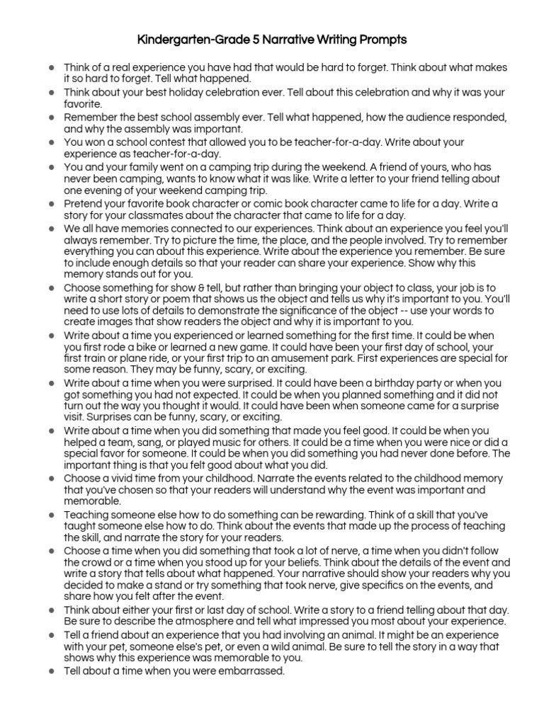 K-5 Narrative Writing Prompts | PDF | Narrative