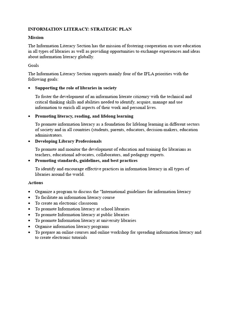 Information Literacy Strategic Plan | PDF