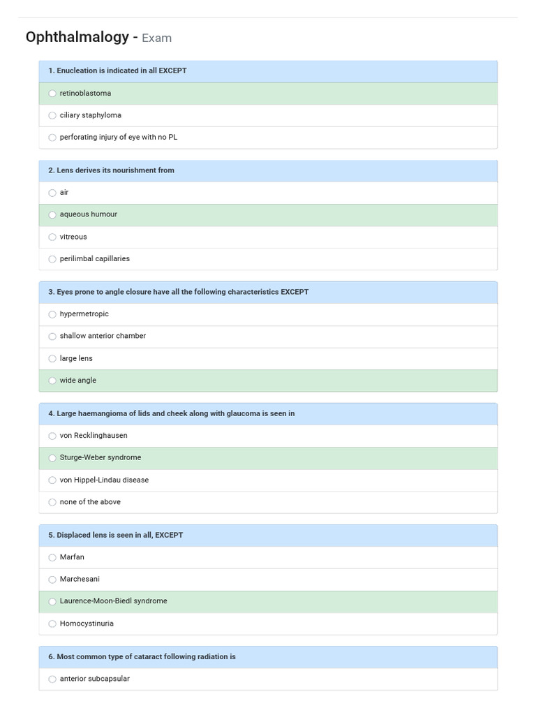 Ophthalmology Exam 8th Sem | PDF | Glaucoma | Visual System