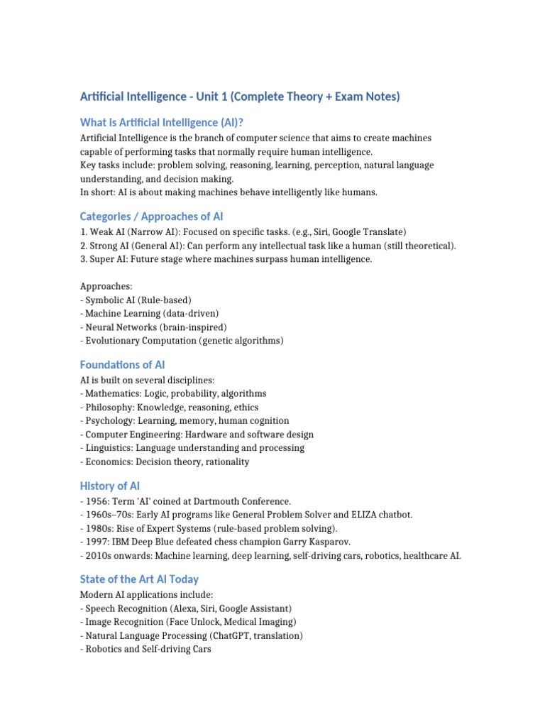 AI Unit1 Complete Theory | PDF | Artificial Intelligence | Intelligence (AI) & Semantics