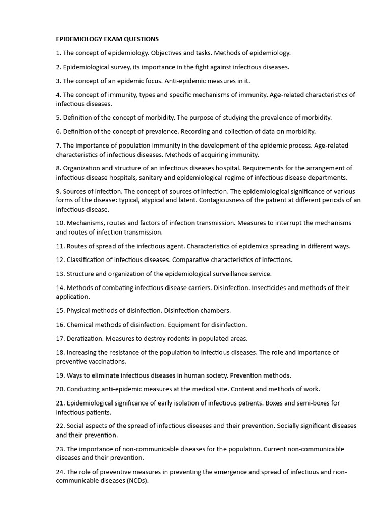 Comprehensive Epidemiology Exam Guide | PDF | Infection | Epidemiology