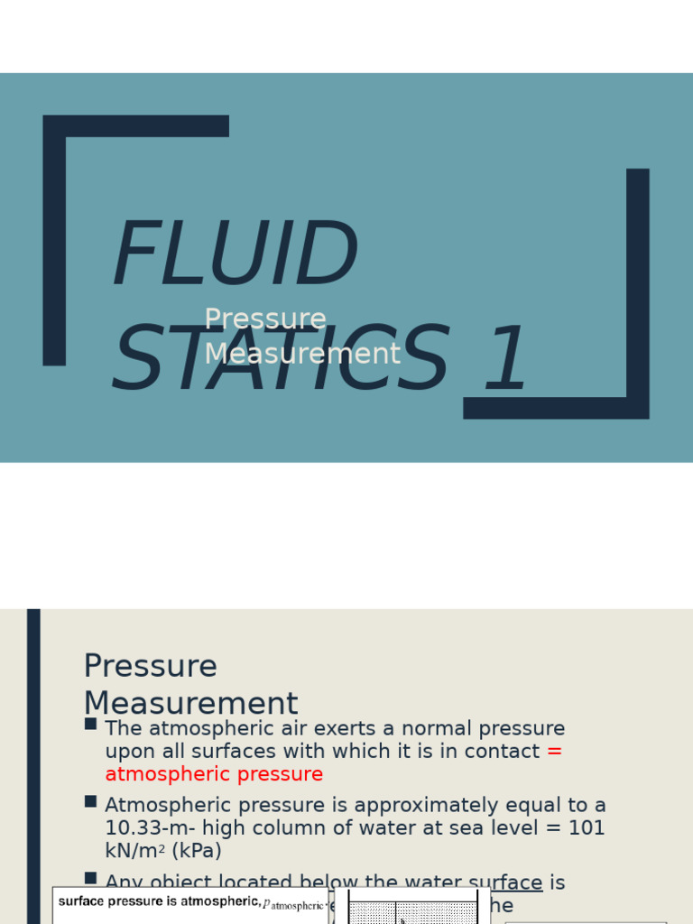 Fluid Statics Pressure Measurement | PDF