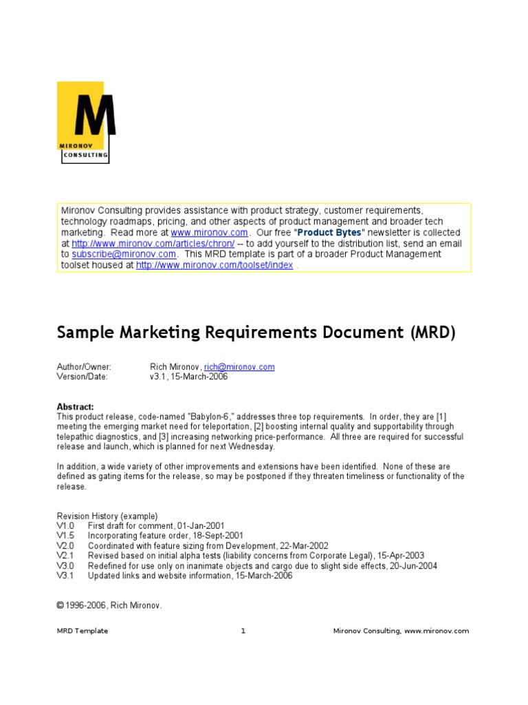 MRD Template | Software Testing | Strategic Management