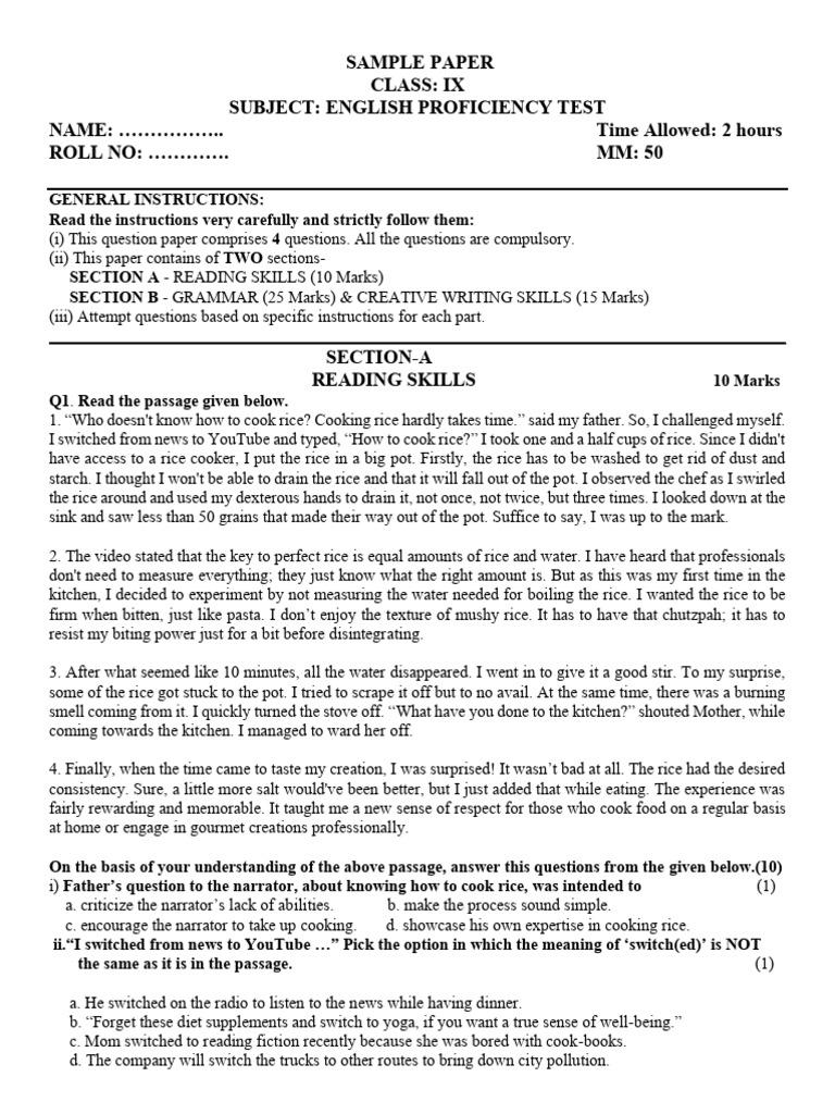English Sample Paper Proficiency Test HY 250829 141158 1756457076307 | PDF