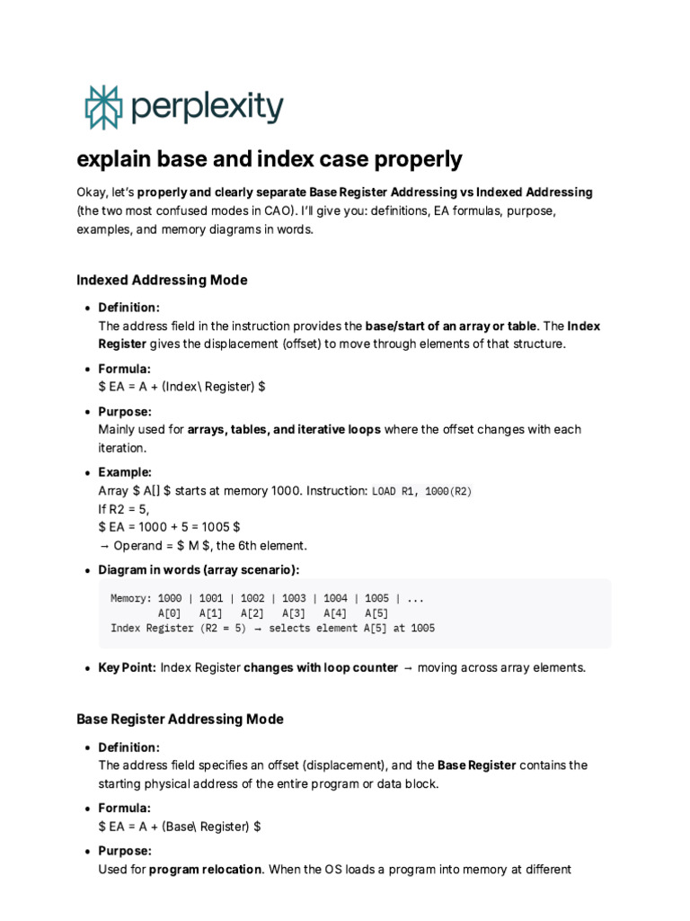 Base vs Indexed Addressing Explained | PDF | Office Equipment ...