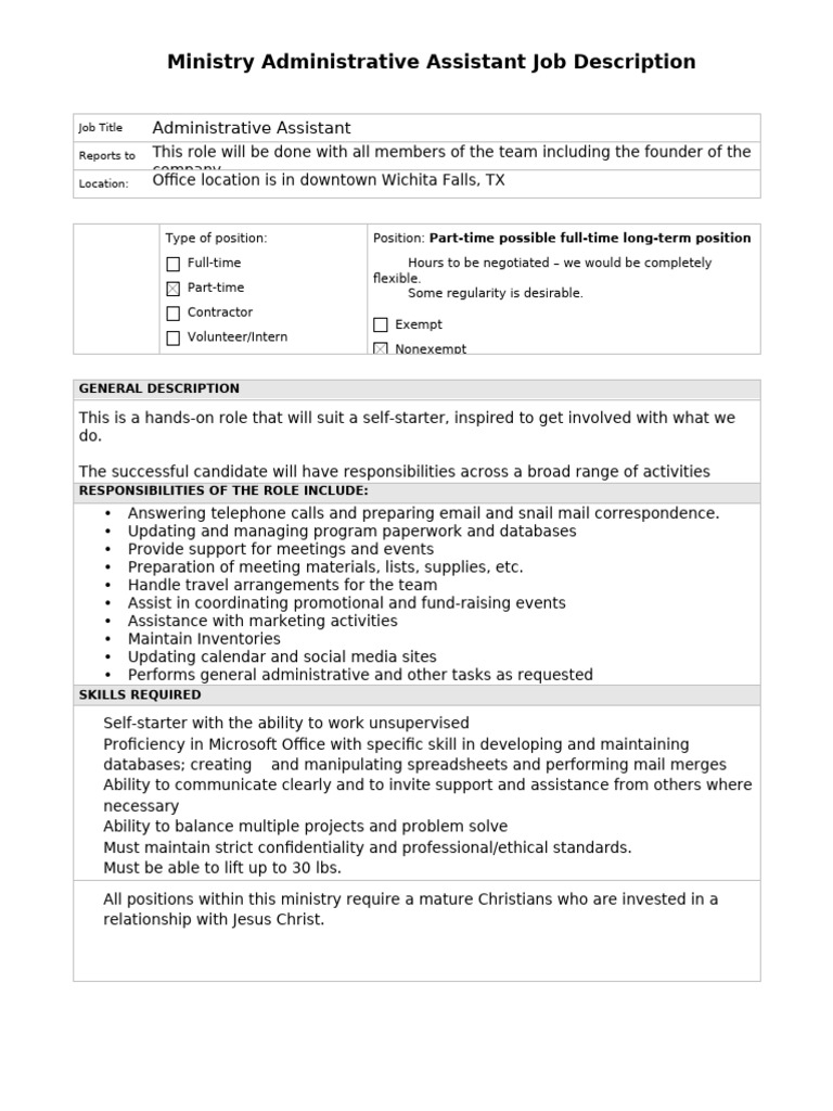 Job Description Volunteer Admin | PDF