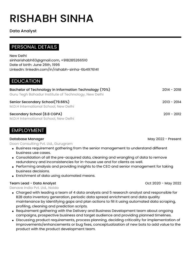 Rishabh Sinha (Data Analyst) | PDF | Data Analysis | Data