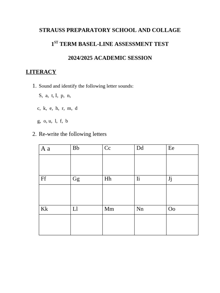 Literacy Base-Line Assessment | PDF