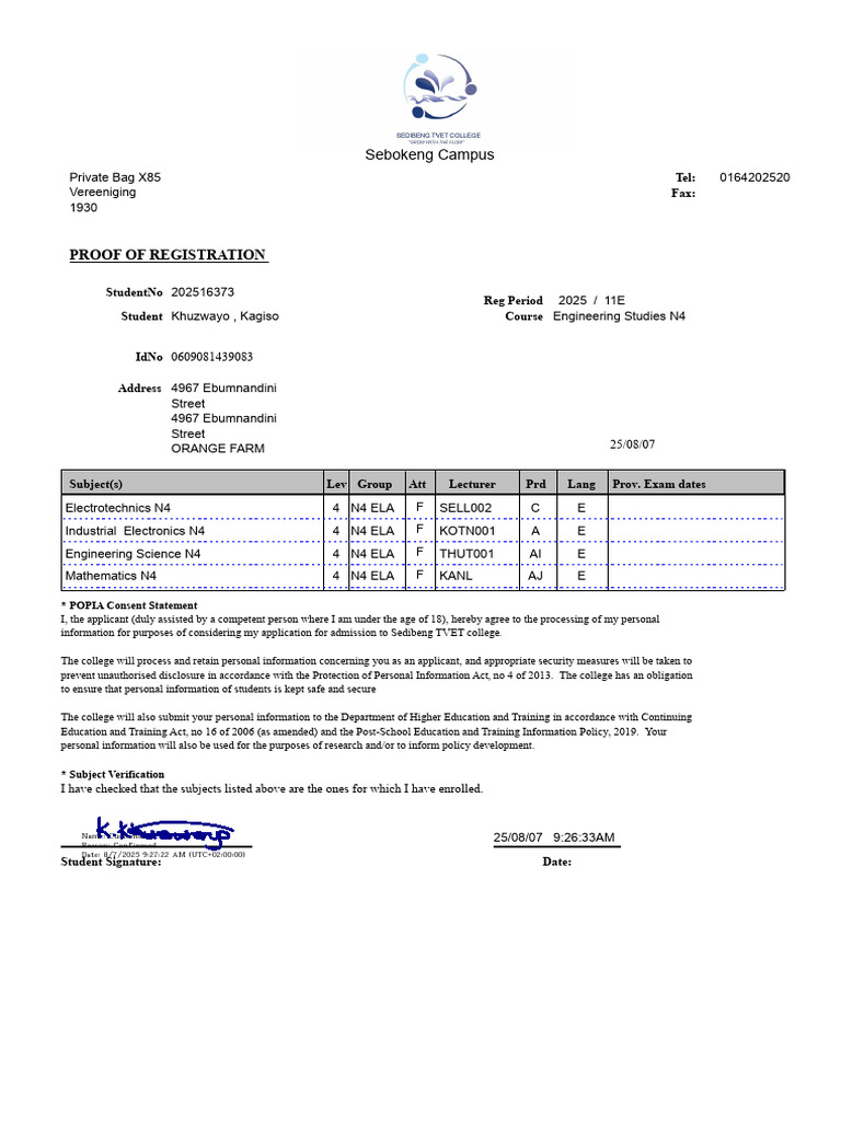 My Proof of Registration | PDF