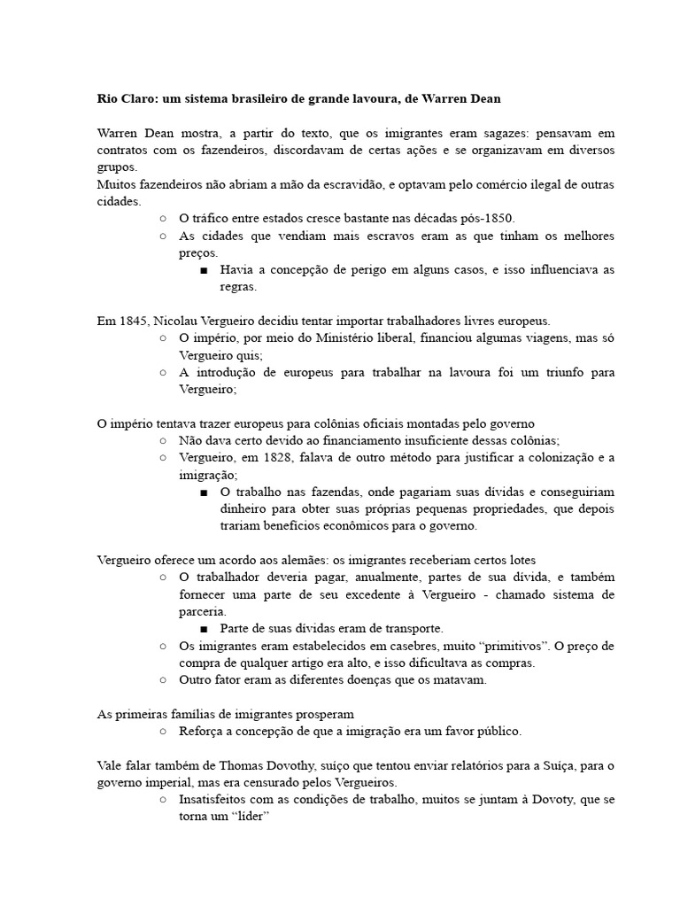 (FICHAMENTO) Rio Claro - Um Sistema Brasileiro de Grande Lavoura, de ...