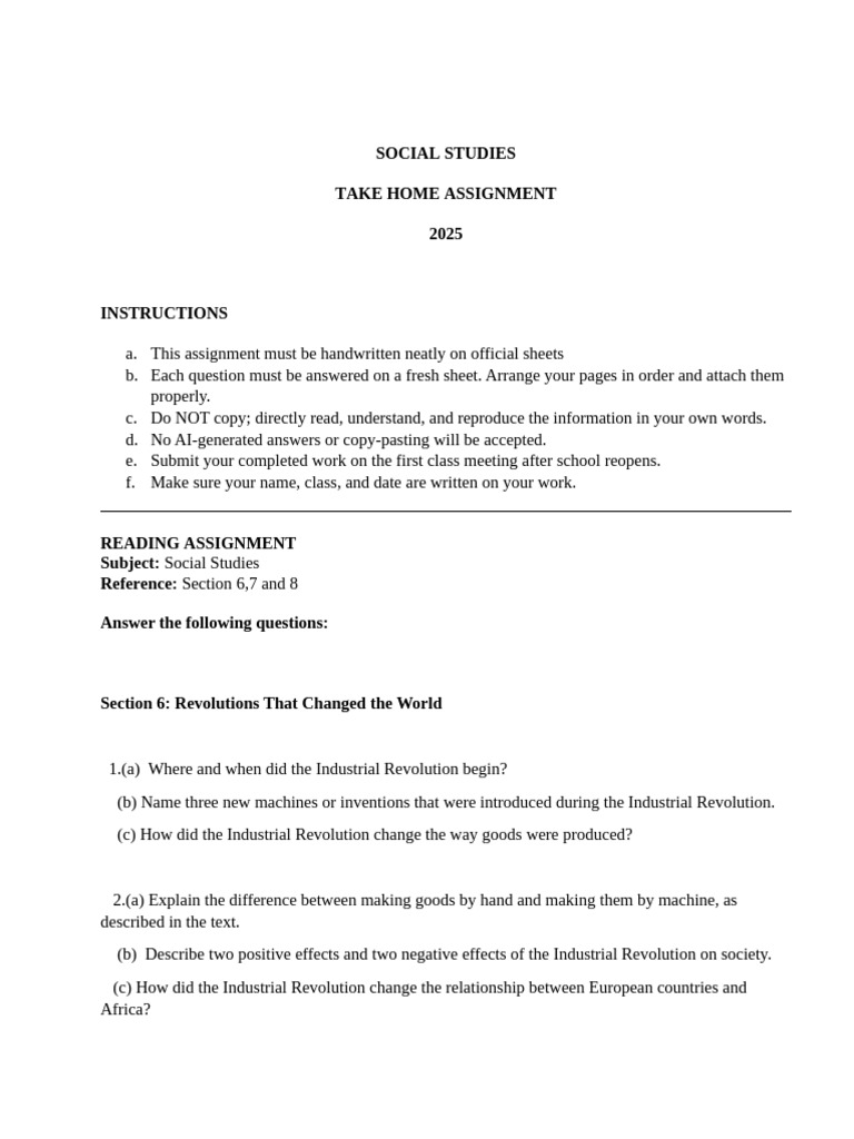 2025 Social Studies Assignment Guide | PDF
