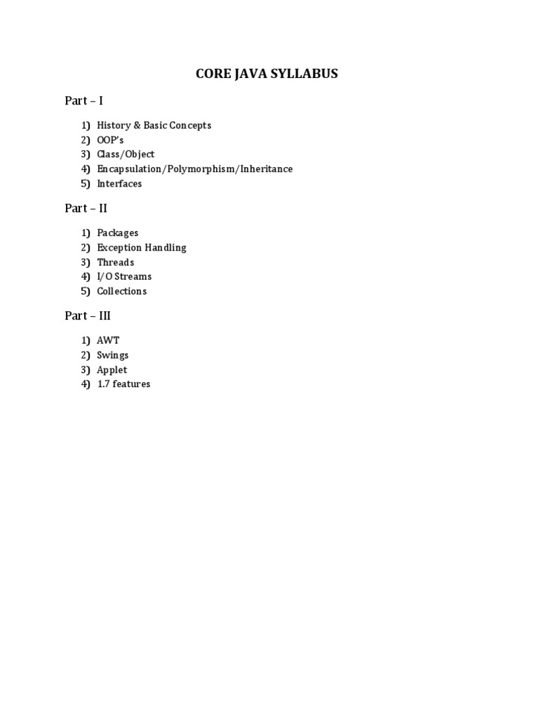Core Java Syllabus: Part - I | Download Free PDF | Java Virtual Machine ...