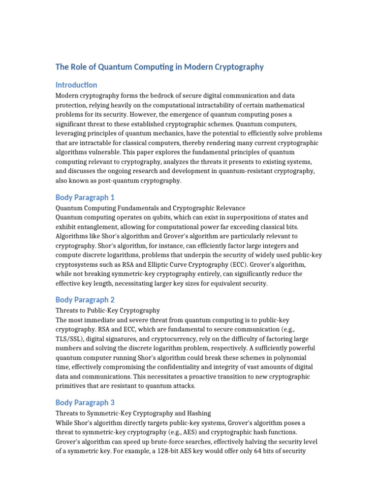 Quantum Computing's Impact on Cryptography | PDF | Quantum Computing ...