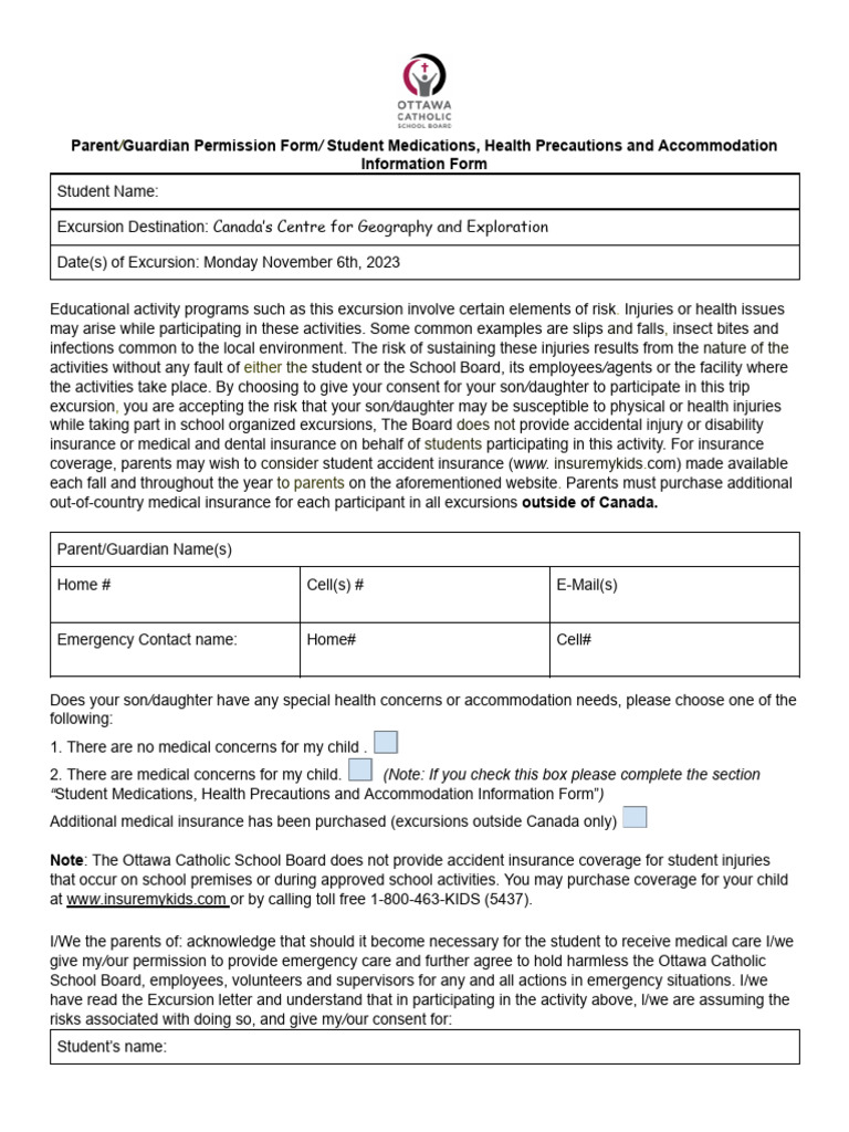 ST Benedict Copy Copy of Excursion Parent Guardian Permission and ...