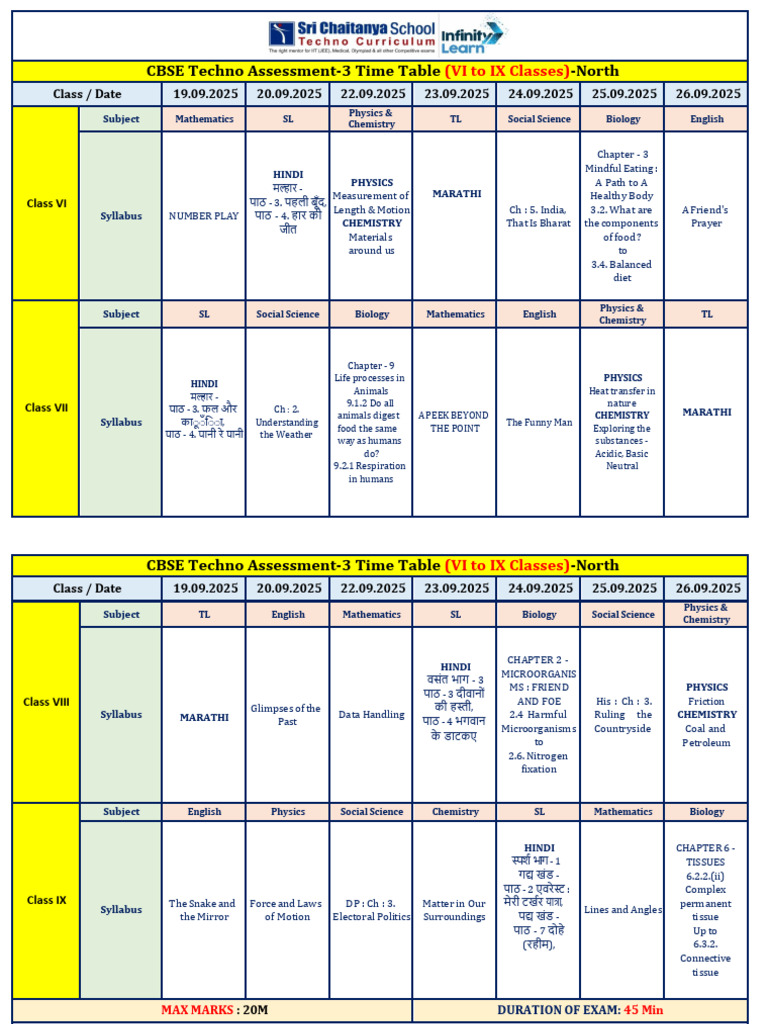 CBSE Techno Assessment-3 Time Table (VI To IX Classes) - North | PDF ...
