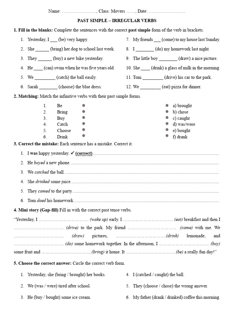 Irregular Verbs Past Simple Exercises | PDF | Linguistic Morphology ...