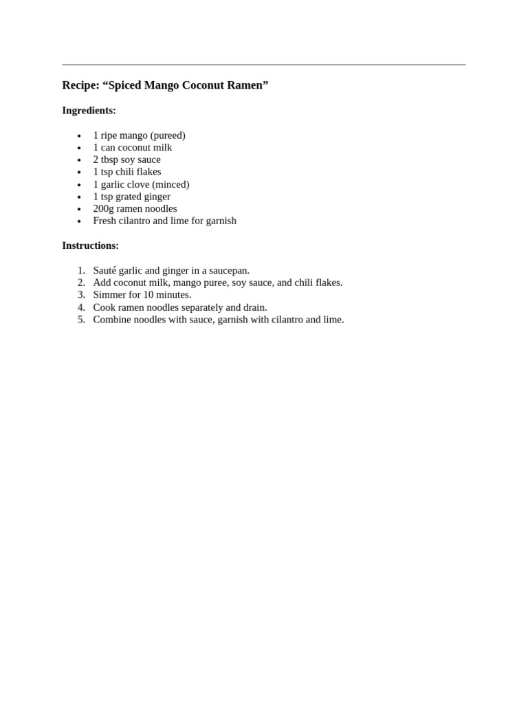 Spiced Mango Coconut Ramen Recipe | PDF