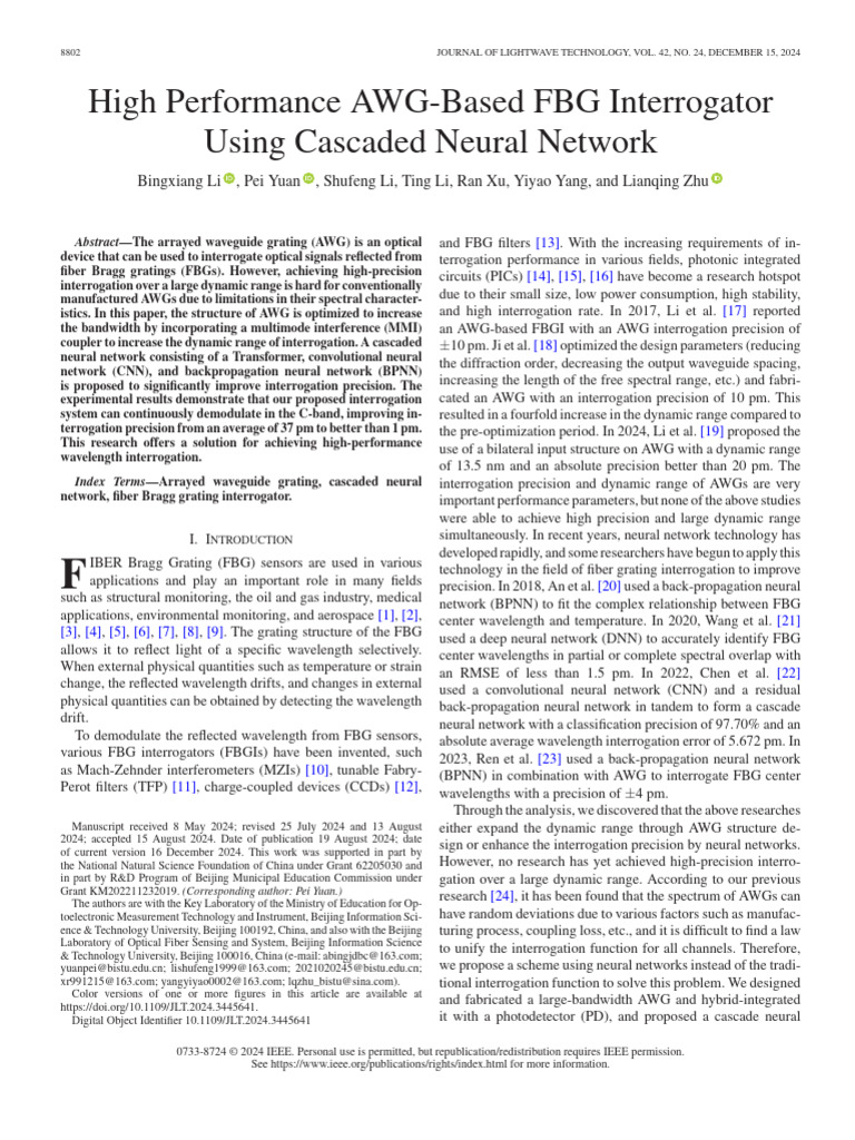 High Performance AWG-Based FBG Interrogator Using Cascaded Neural ...