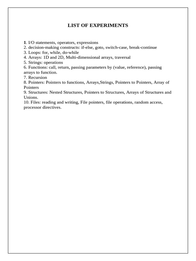 C Programming Experiments Overview | PDF | Pointer (Computer ...
