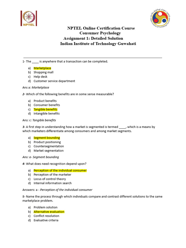 Nptel Assignments Week1 To 8 Pdf Brand Attitude Psychology