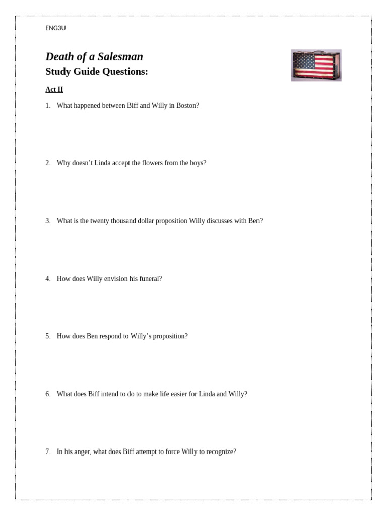 Death of A Salesman Comprehension Questions - Pages 85 To 105 | PDF