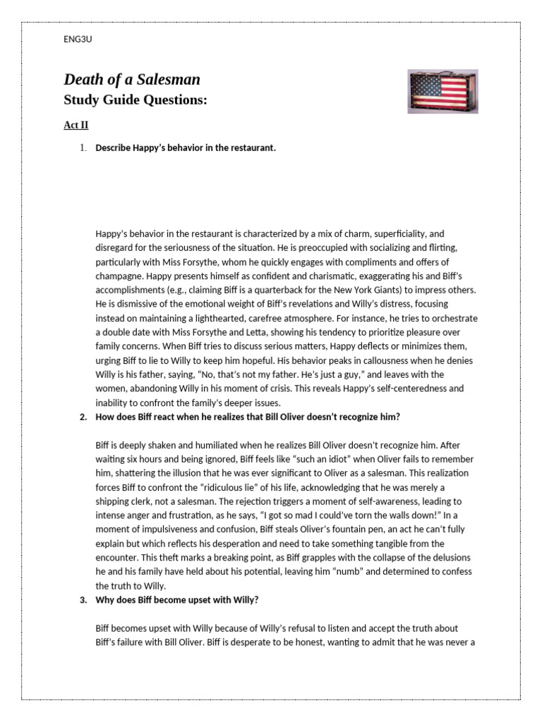 Death of A Salesman Comprehension Questions - Pg. 71 To 85 | PDF