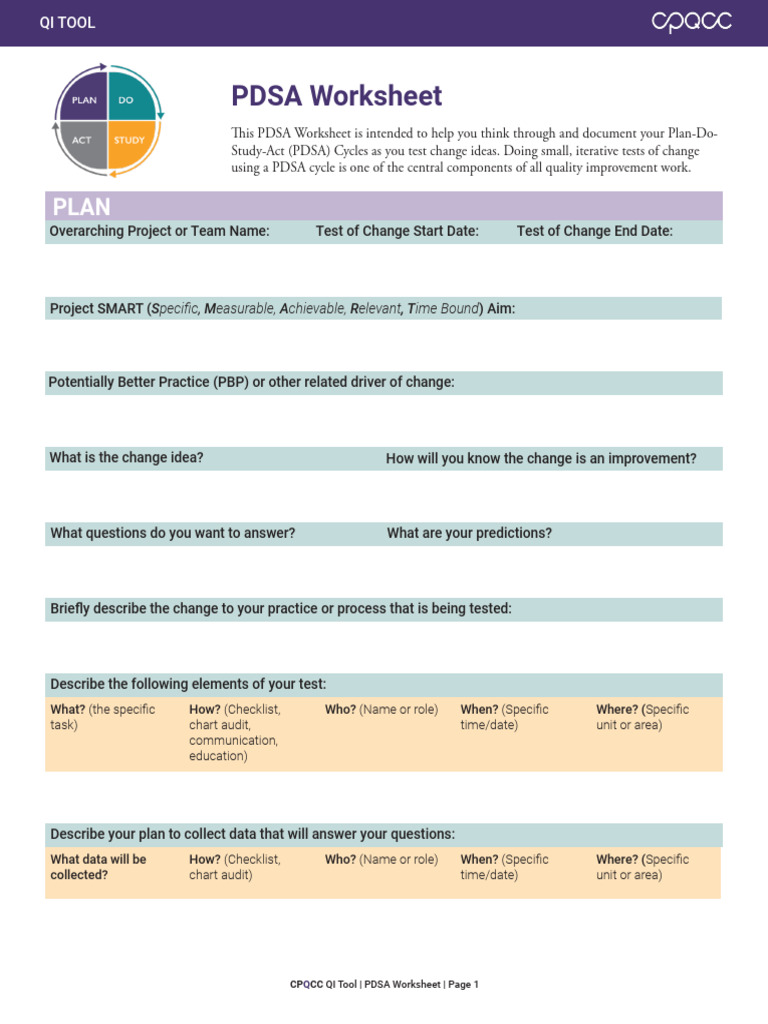 CPQCC PDSA Worksheet - Rev Jan2022 | PDF