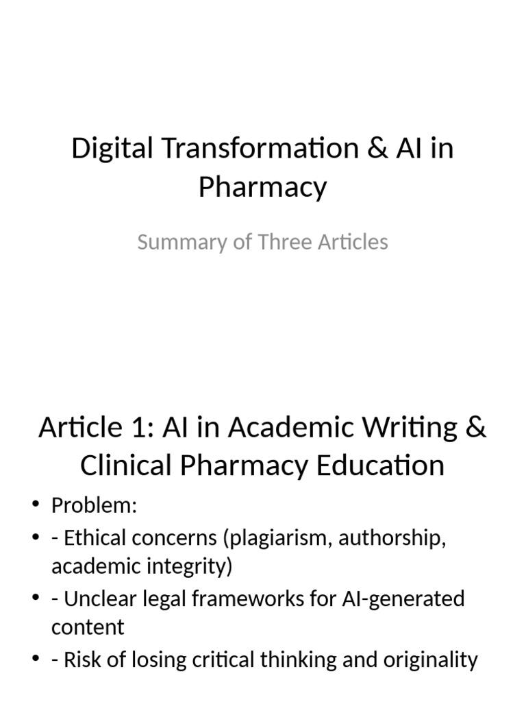 AI and Digital Transformation in Pharmacy | PDF
