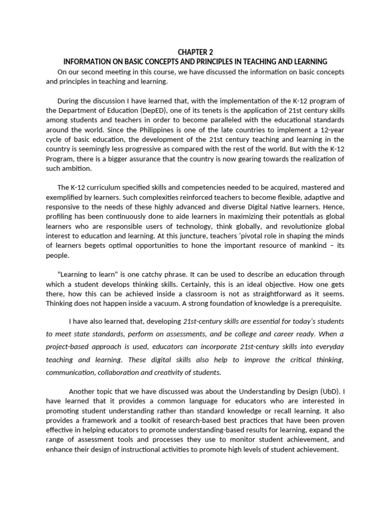 Information On Basic Concepts and Principles in Teaching and Learning ...