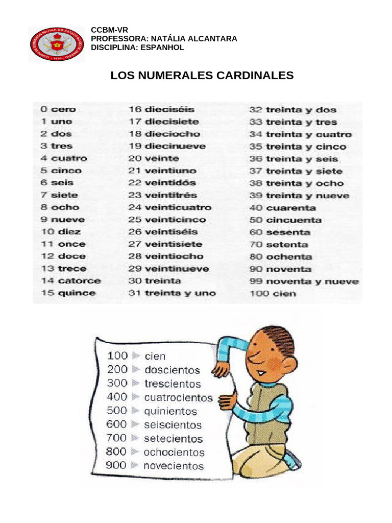 Los Numerales Cardinales Espanhol | PDF