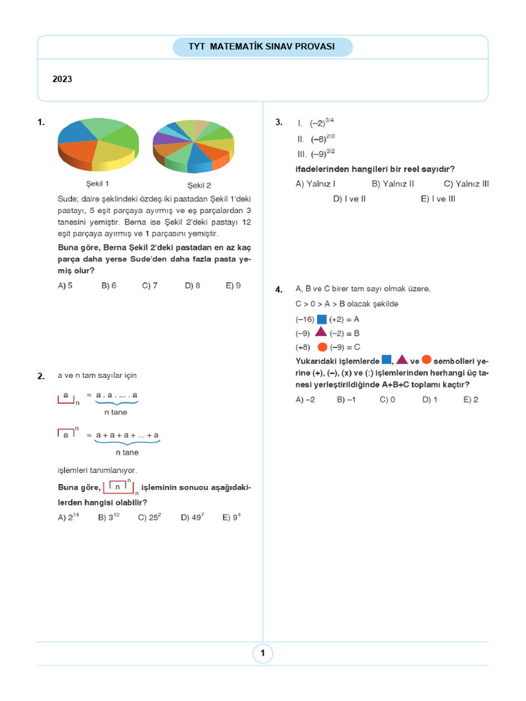 Tyt Matemati̇k Sinav Provasi | PDF