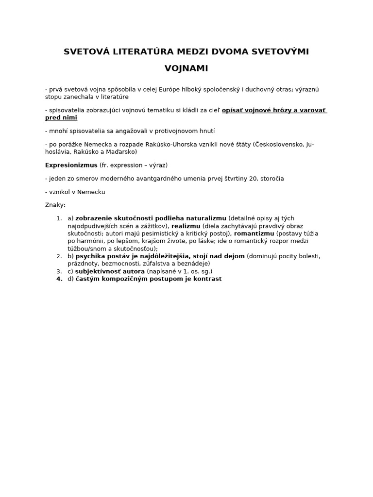 Svetová Literatúra Medzi Dvoma Svetovými Vojnami | PDF
