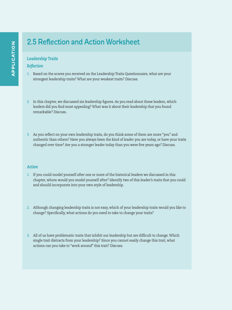 Leadership Traits Reflection Worksheet | PDF