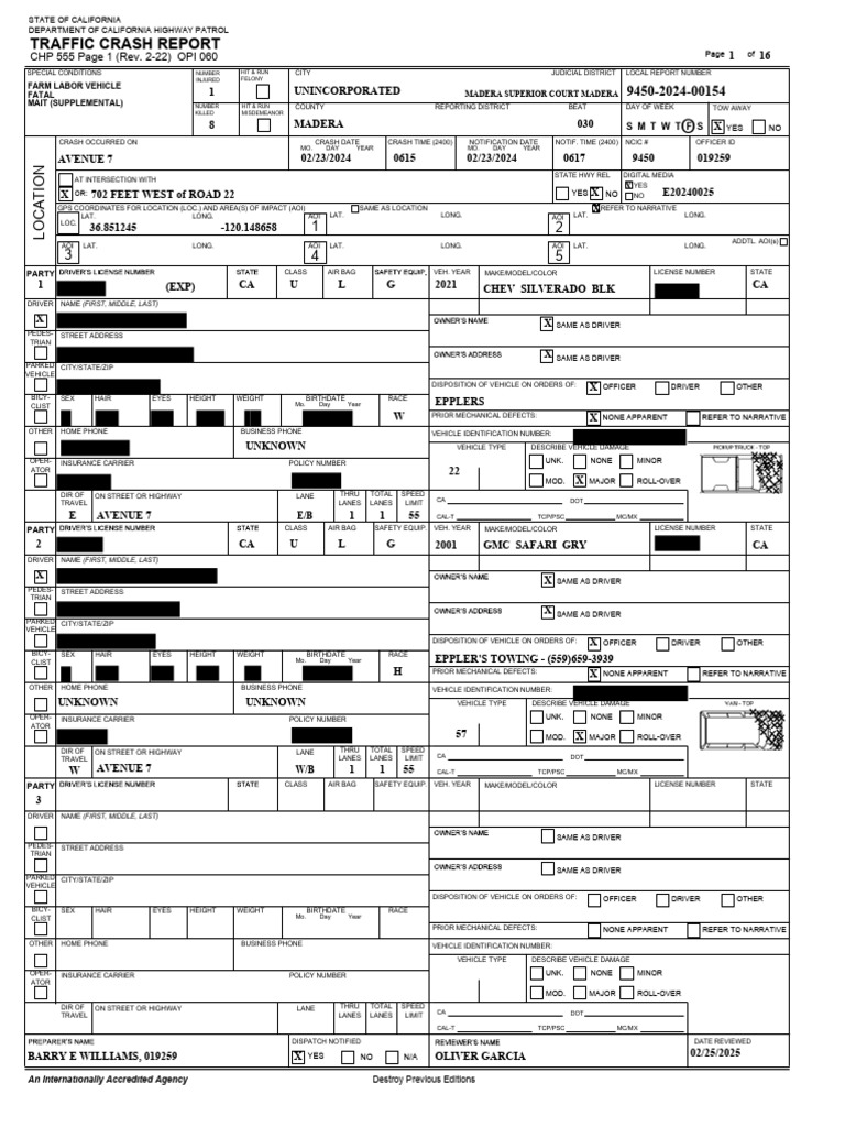 Redacted CHP Report for 2024 Madera Crash That Killed 7 Farmworkers ...